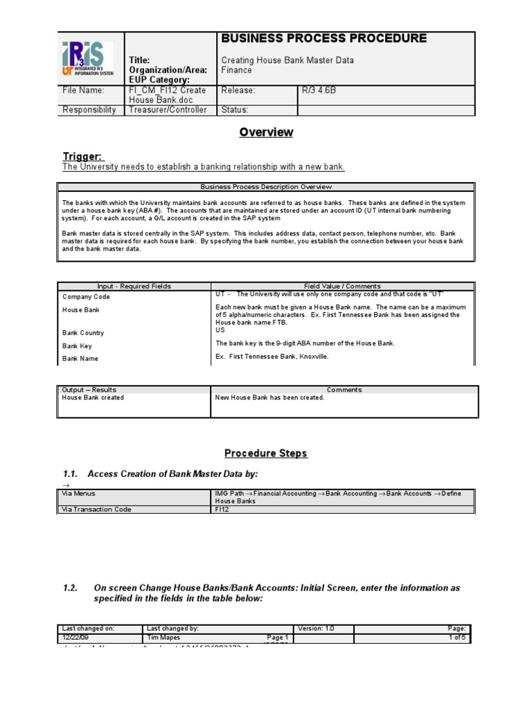 FI - CM - FI12 Create House Bank-Rajesh | PDF | Business