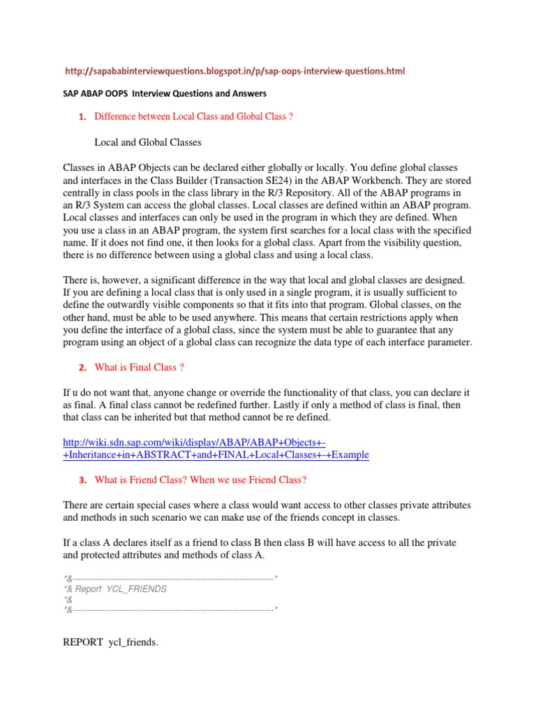 Sap Abap Oops Interview Questions And Answers Pdf Class Computer Programming Method 1953