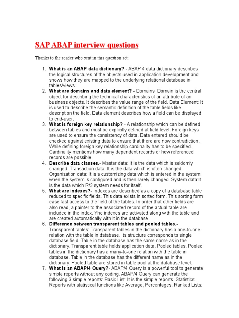 SAP ABAP Questions | PDF | Databases | Areas Of Computer Science