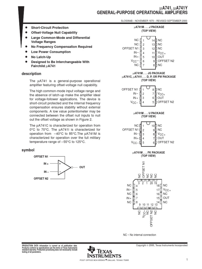 Ua741 PDF | PDF | Operational Amplifier | Amplifier