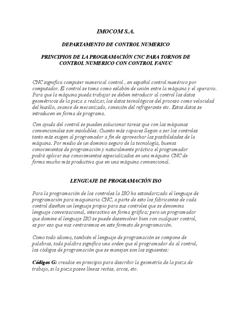 Cnc Torno Pdf Control Numerico Programación De Computadoras 