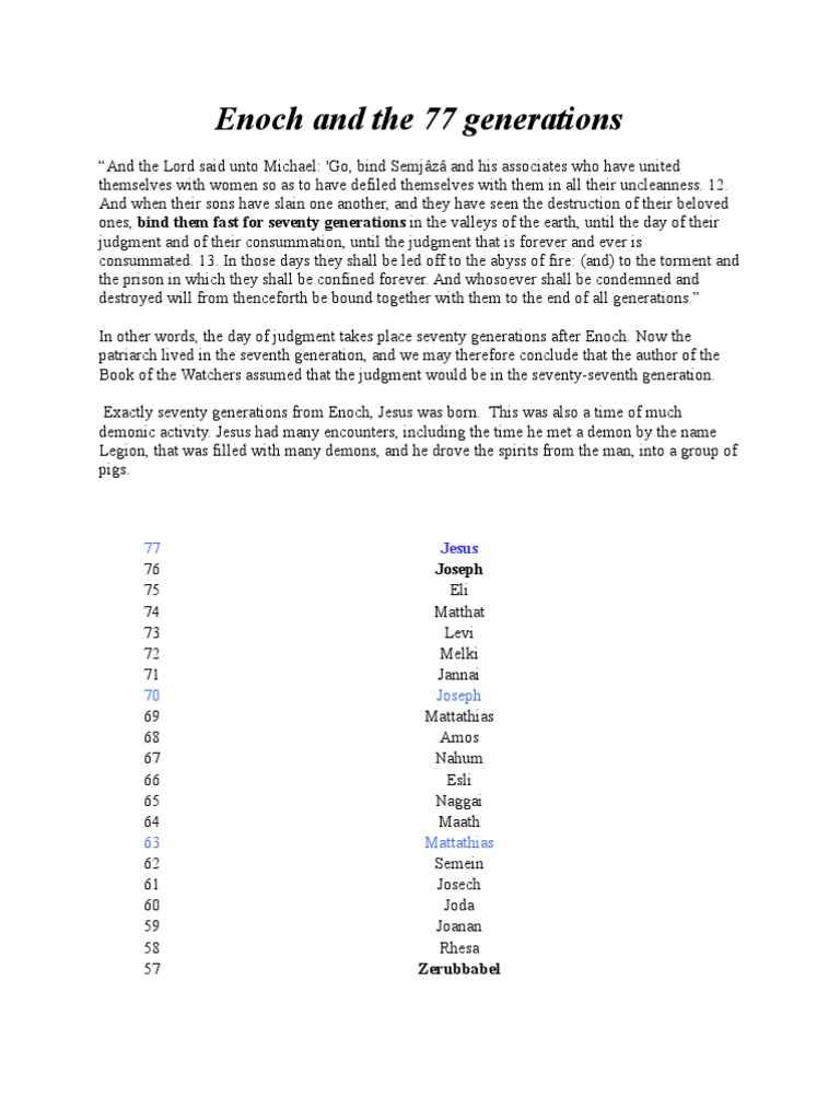 Enoch and The 77 Generations | PDF | Book Of Enoch | Bible Content