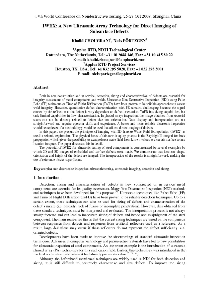 IWEX - A New Ultrasonic Array Technology For Direct Imaging of ...