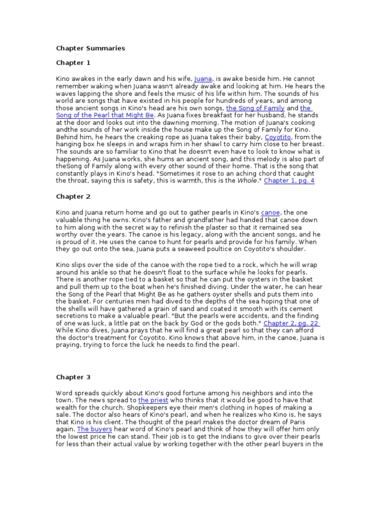 The Pearl Chapter Summaries | PDF