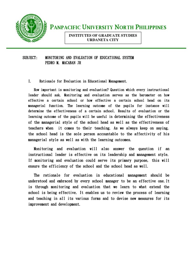 Rationale for Educational Evaluation | PDF | Evaluation | Educational ...