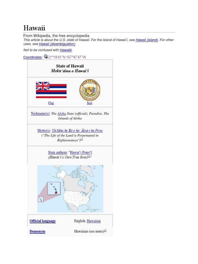 Hawaii: From Wikipedia, The Free Encyclopedia | PDF | Oahu | Polynesia