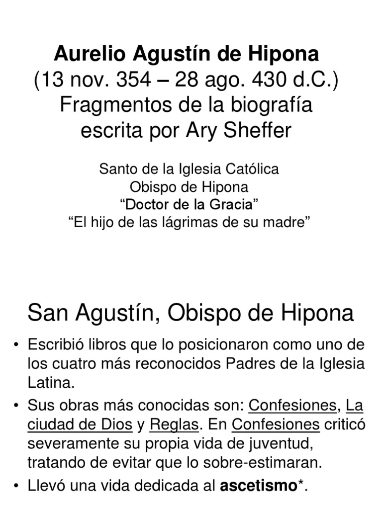 Vida de Aurelio Agustín de Hipona | PDF | Agustín De Hipopótamo ...
