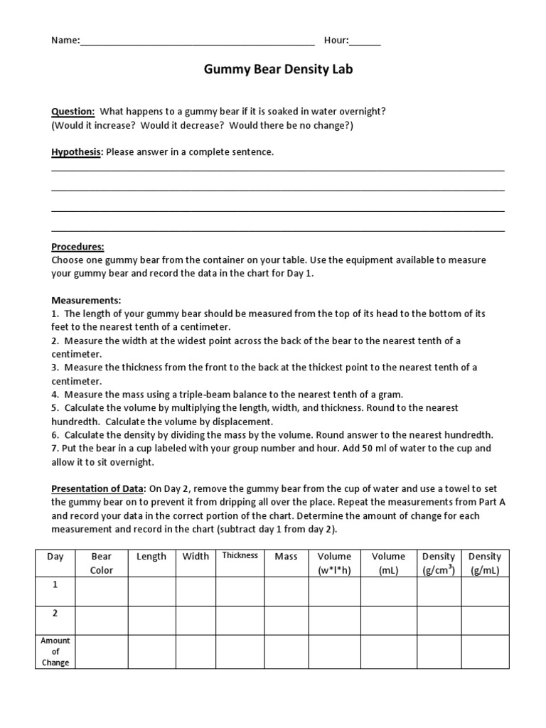 Gummy Bear Density Experiment Guide | PDF