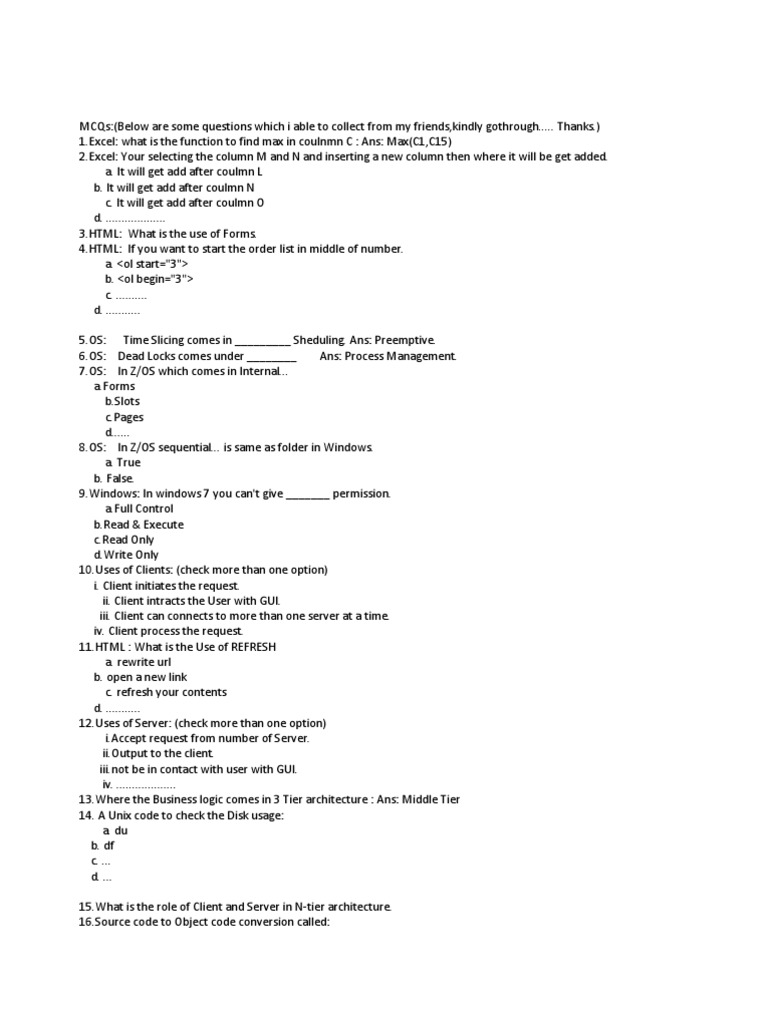 Important MCQS - IT Training | PDF | Computer Network | Operating System