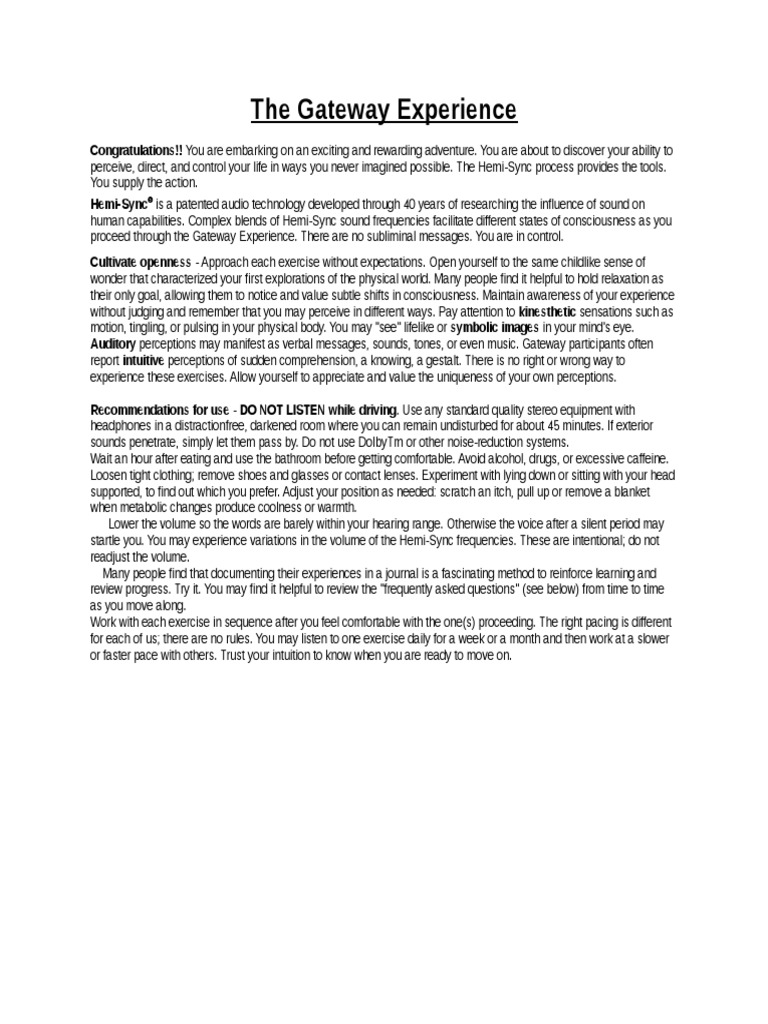 Gateway Experience Manual | PDF | Perception | Consciousness