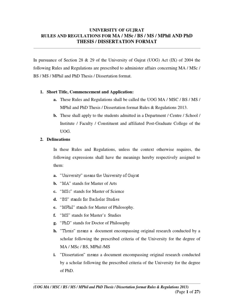 UOG Thesis/Dissertation Format Guide | PDF | Thesis | Master Of Arts