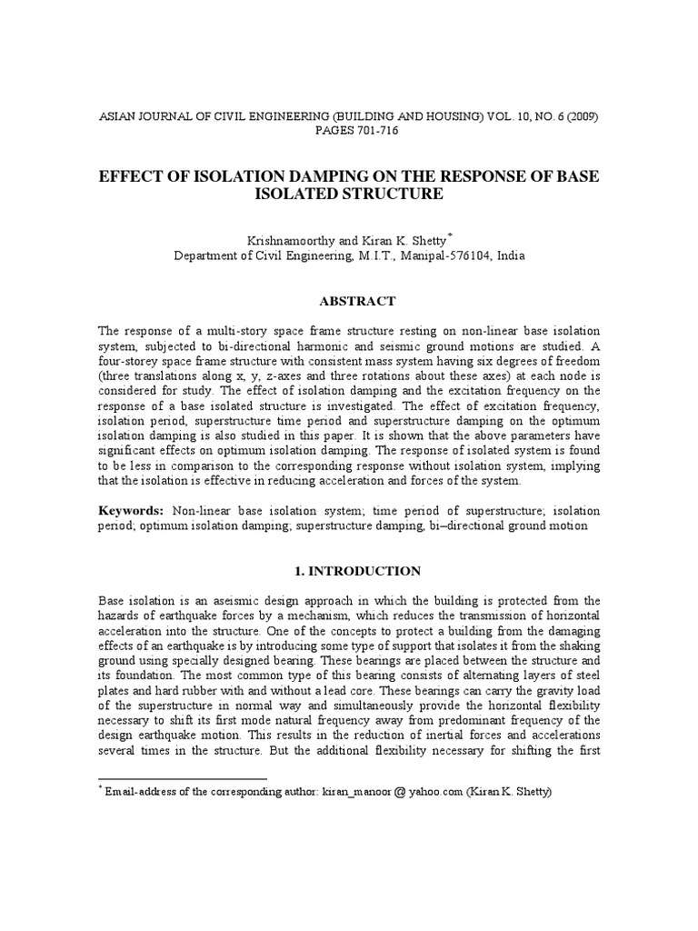 Effect of Isolation Damping On The Response of Base Isolated Structure | PDF | Normal Mode ...