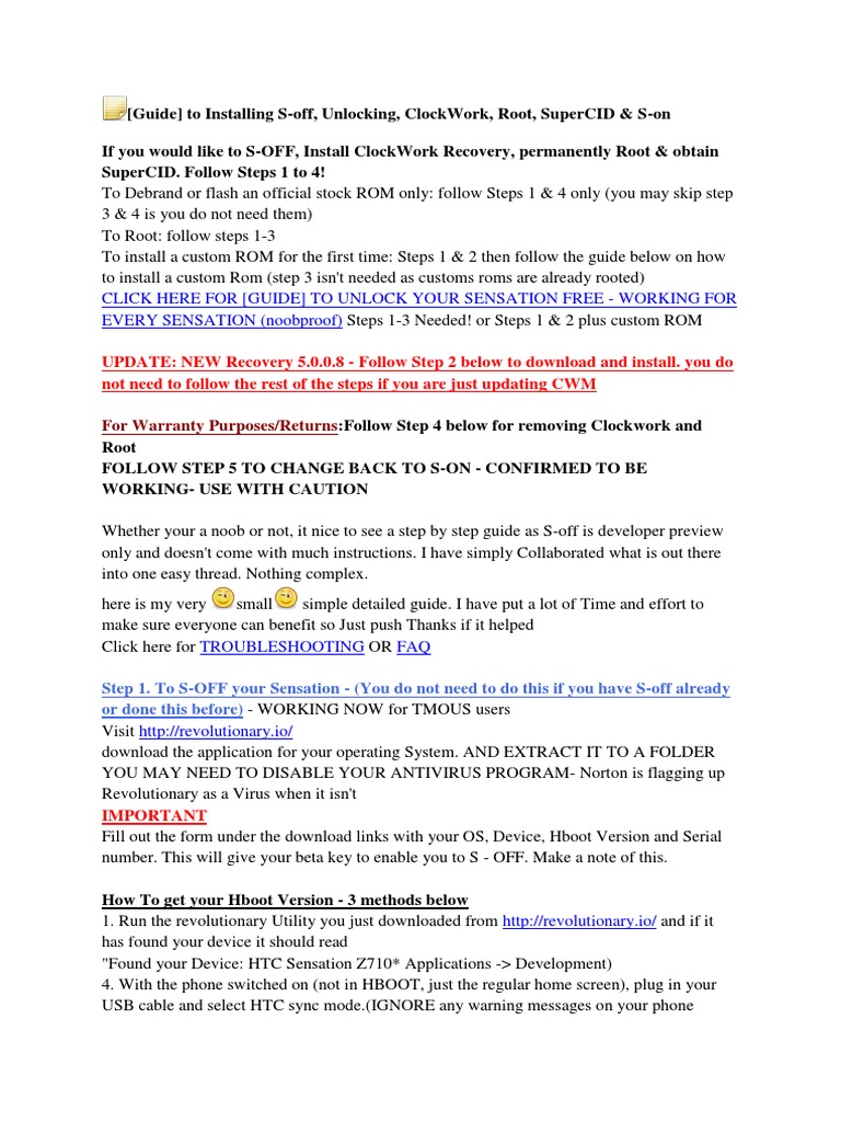 (Guide) To Installing S-Off, Unlocking, ClockWork, Root, SuperCID & S ...