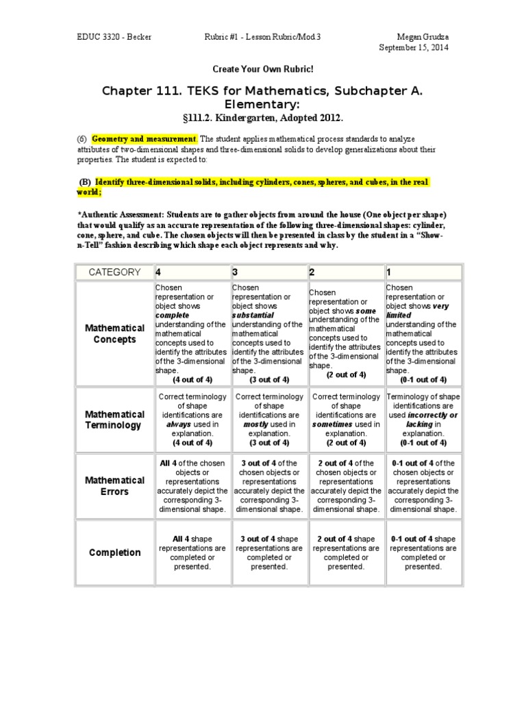 3D Shape Identification Rubric | PDF | Geometry | Teaching Mathematics