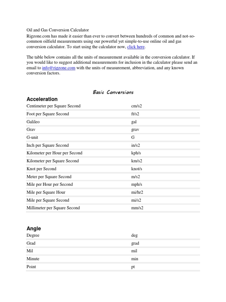 Oil and Gas Conversion Calculator | PDF