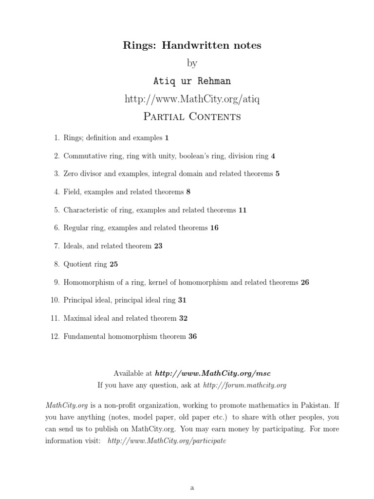 Rings: Handwritten Notes | PDF | Ring (Mathematics) | Category Theory