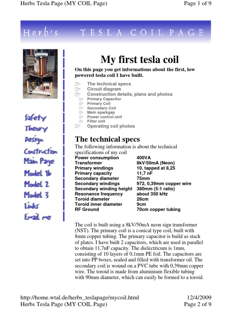 How To Build A Tesla Coil | PDF | Transformer | Inductor