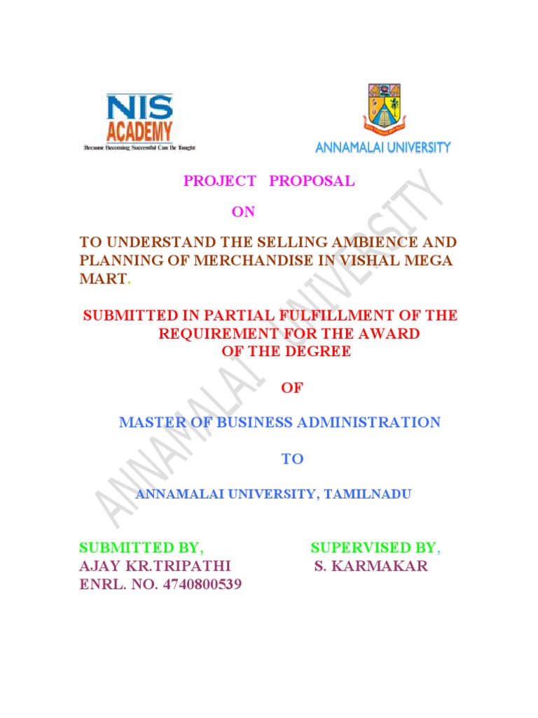 Project Proposal ON: To Understand The Selling Ambience and Planning of ...