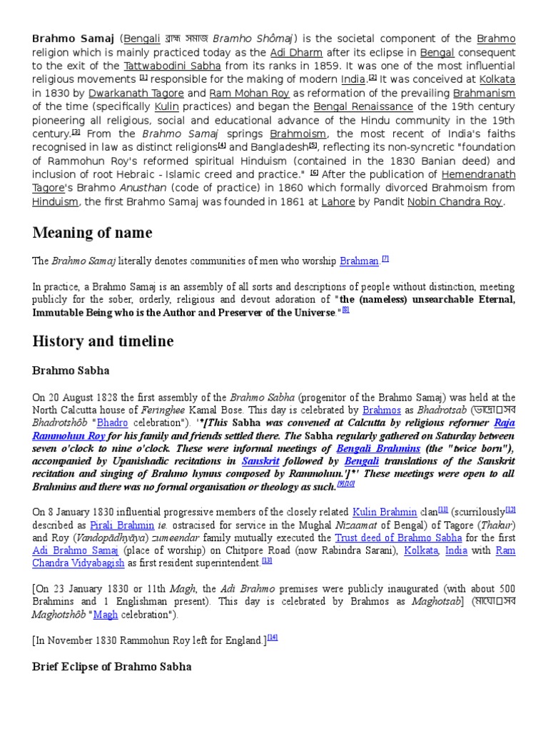 Brahmo Samaj | Hindu New Religious Movements | British India