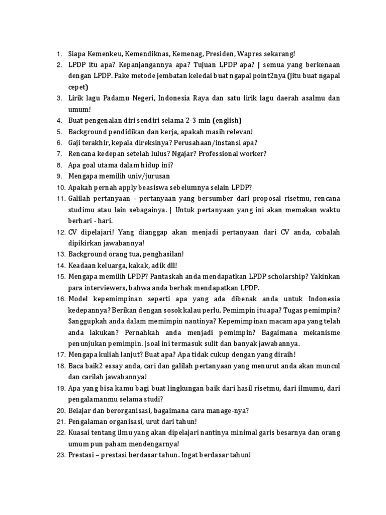 Persiapan Wawancara Beasiswa LPDP | PDF | Karier & Perkembangan ...