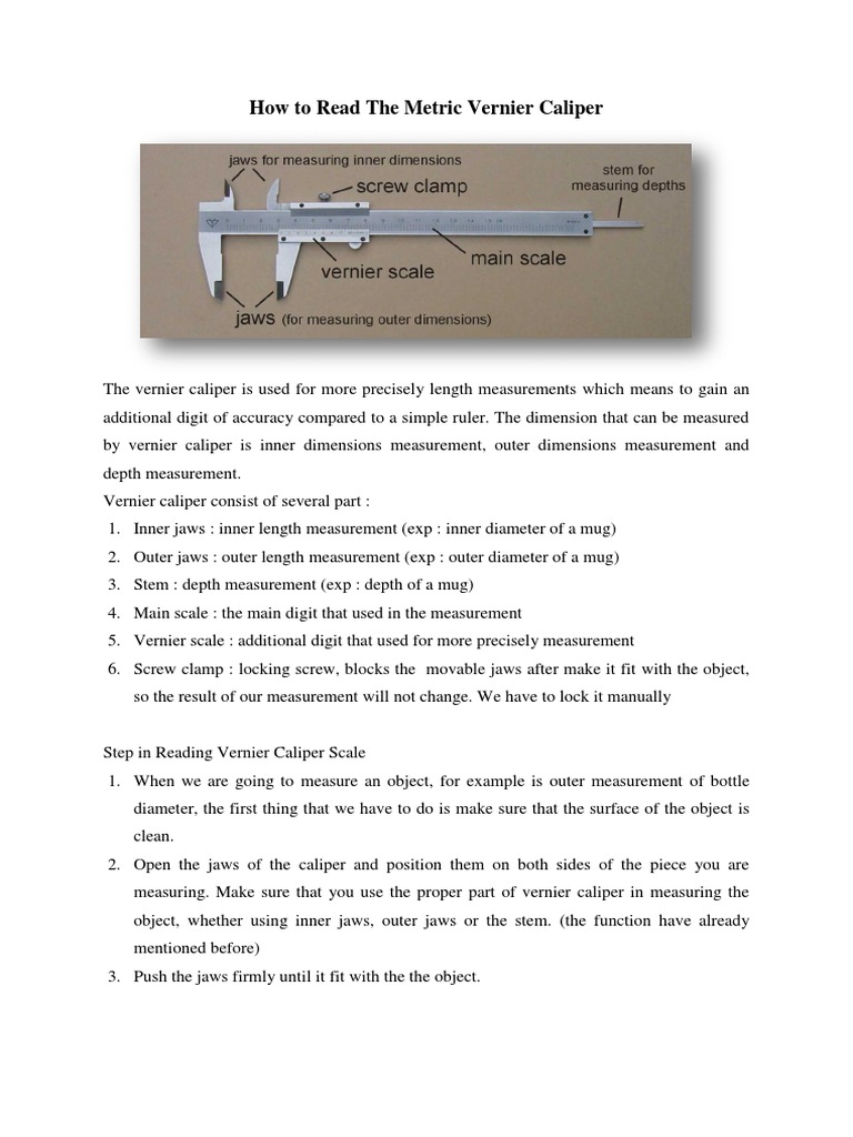 How To Read The Metric Vernier Caliper Pdf Scientific Observation