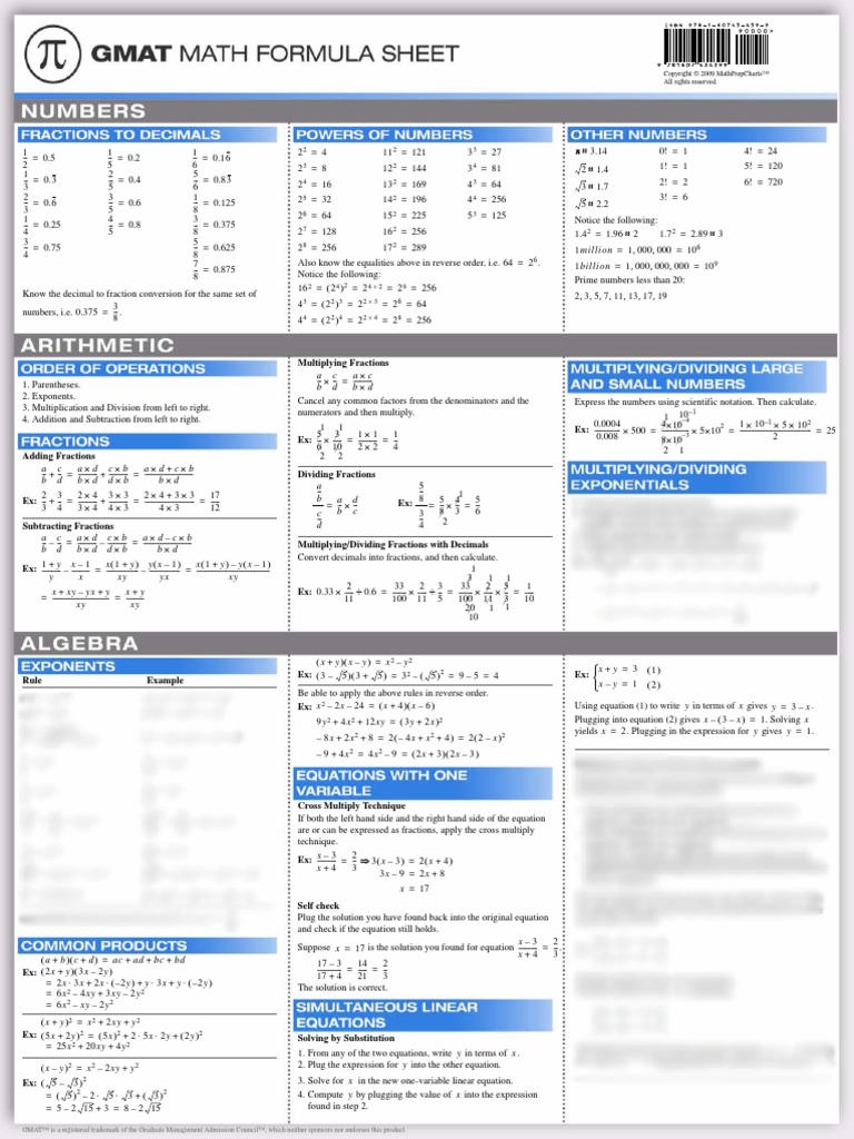 GMAT-Math-Formula-Sheet-Preview.pdf | Fraction (Mathematics) | Equations
