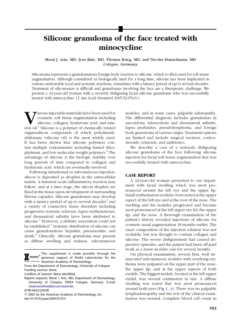 Silicone Granuloma of The Face Treated With Minocycline | PDF | Medical ...