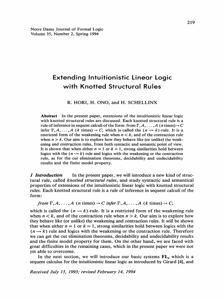 Extending Intuitionistic Linear Logic With Knotted Structural Rules | PDF | First Order Logic ...