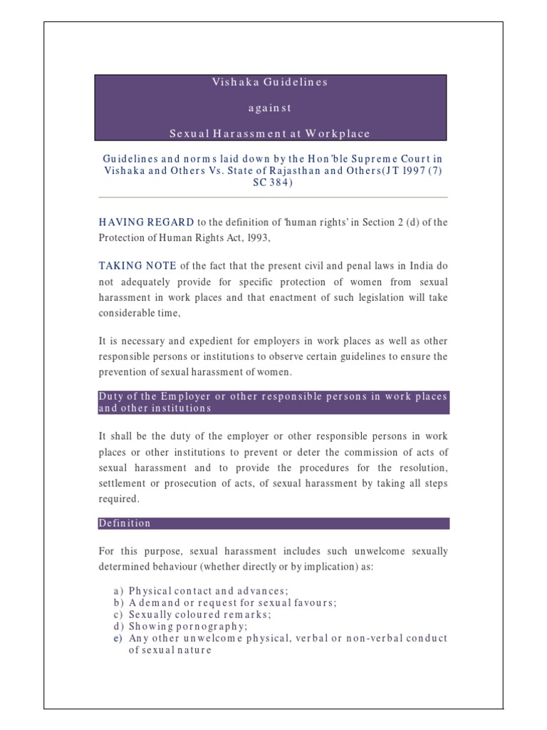 Vishaka Guidelines | Sexual Harassment | Rights