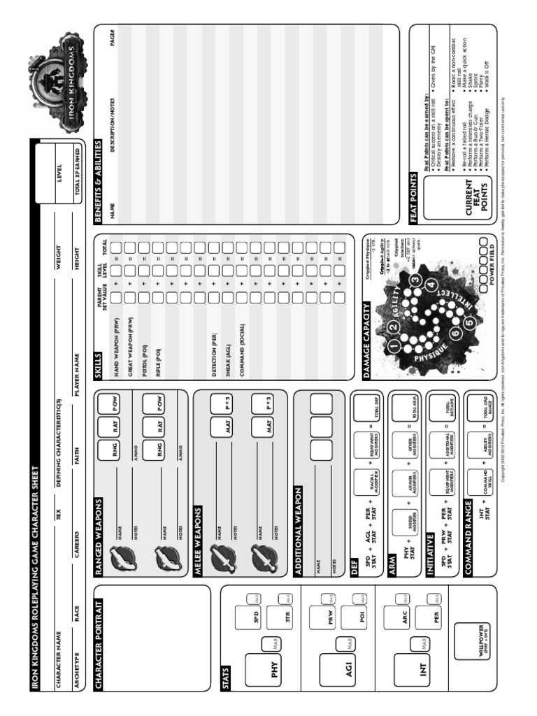 Iron Kingdoms RPG Character Sheet | PDF
