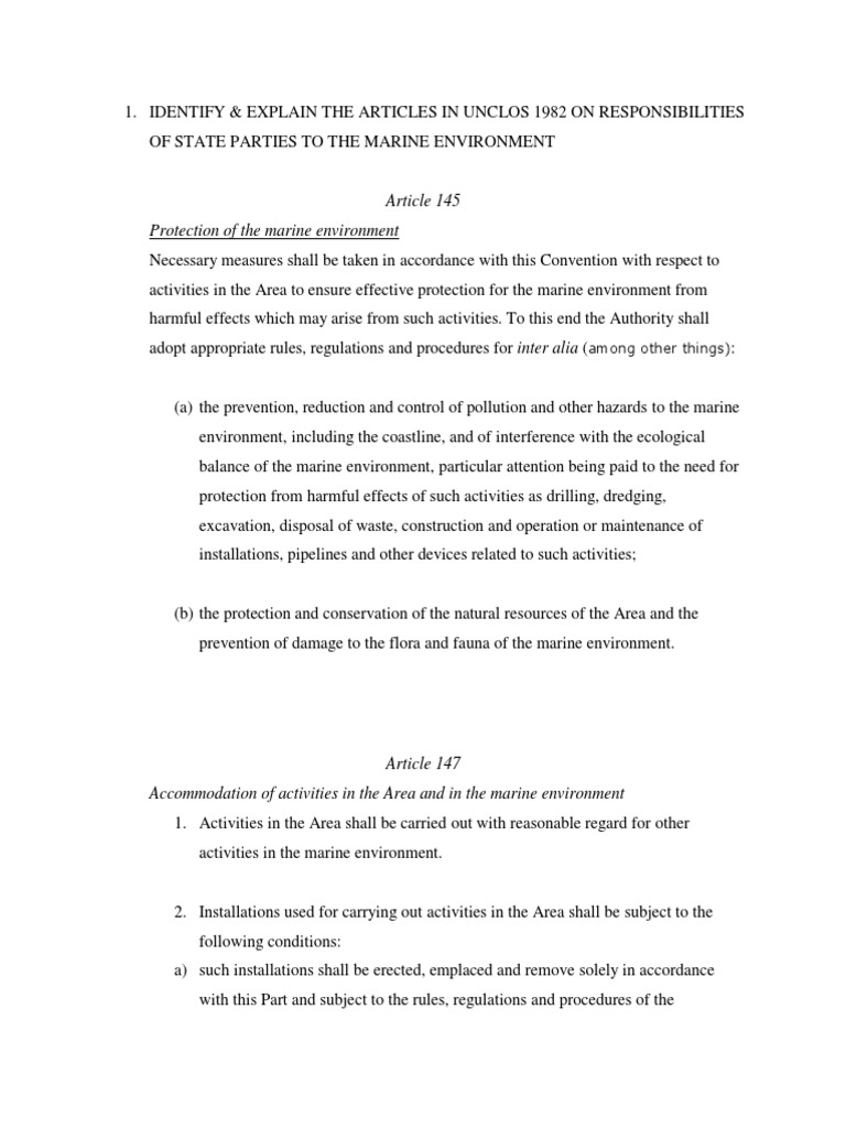 Identify & Explain The Articles in Unclos 1982 On Responsibilities of ...