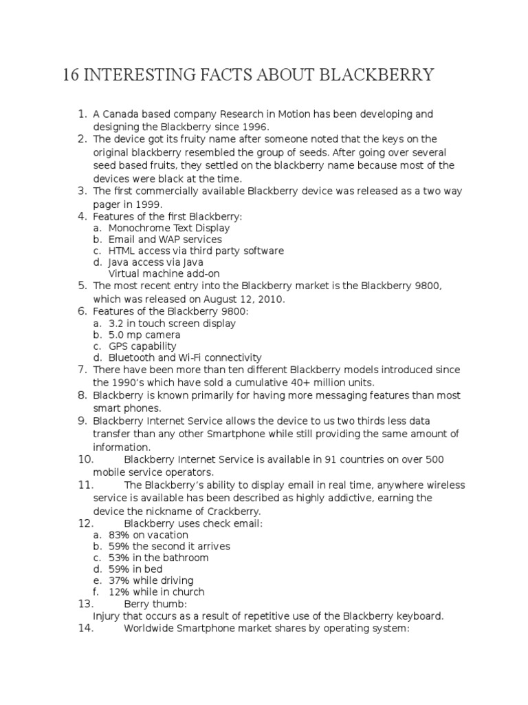 16 Interesting Facts About Blackberry | Download Free PDF | Blackberry ...