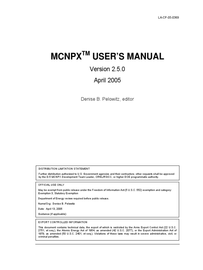 MCNPX 2.5.0 Manual | PDF | Neutron | Particle Accelerator