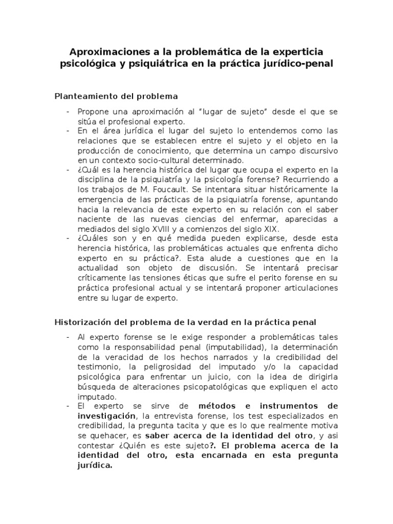 Aproximaciones A La Problemática de La Experticia Psicológica y Psiquiátrica en La Práctica ...