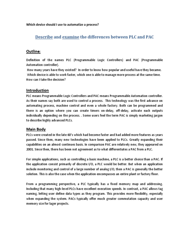 Examine The Differences Between PLC and PAC | PDF | Programmable Logic Controller | Automation