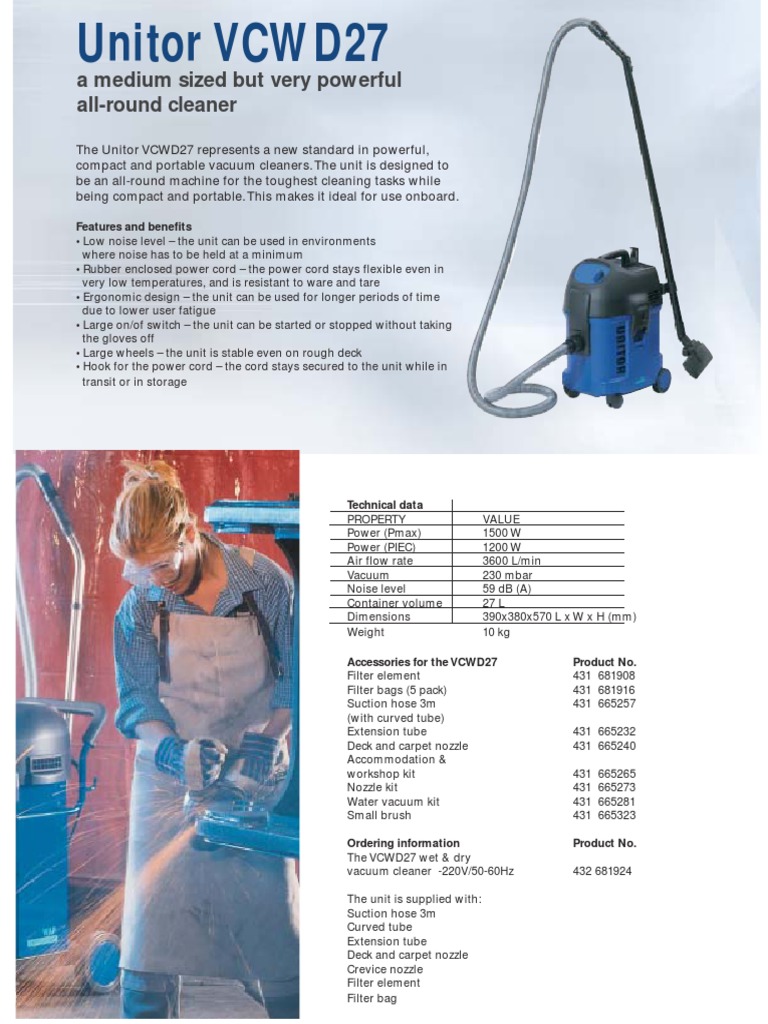 Unitor VCWD27: Compact Vacuum Cleaner | PDF | Home & Garden | Computers