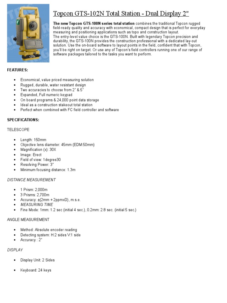 Total Station Topcon GTS 102N - Ready Stock | PDF | Computers ...