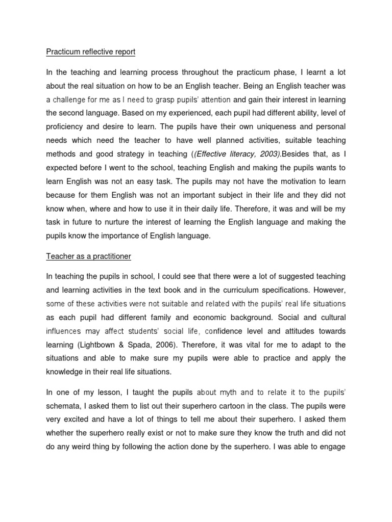 Practicum Reflective Report | PDF | Teachers | Intelligence Analysis