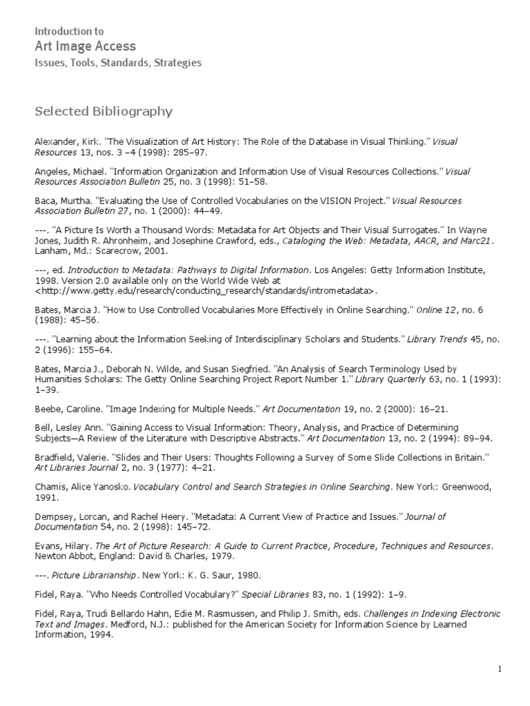 Art Image Access: Selected Bibliography | PDF | Metadata | Cataloging