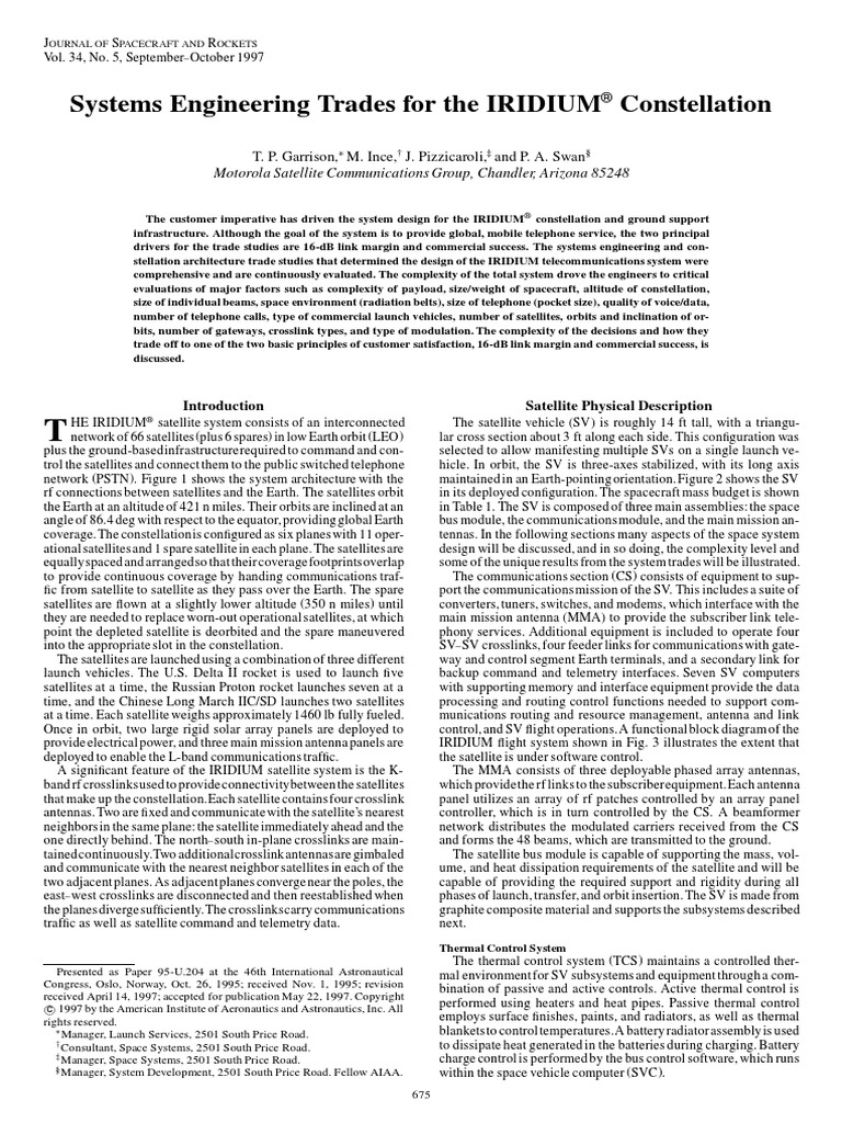 Garrison - 1997 - Systems Engineering Trades For The Iridium Constellation PDF | PDF | Satellite ...