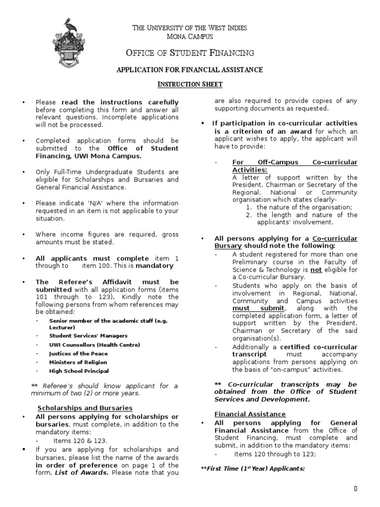 UWI - New-OSF Application Form | PDF | Expense | Students