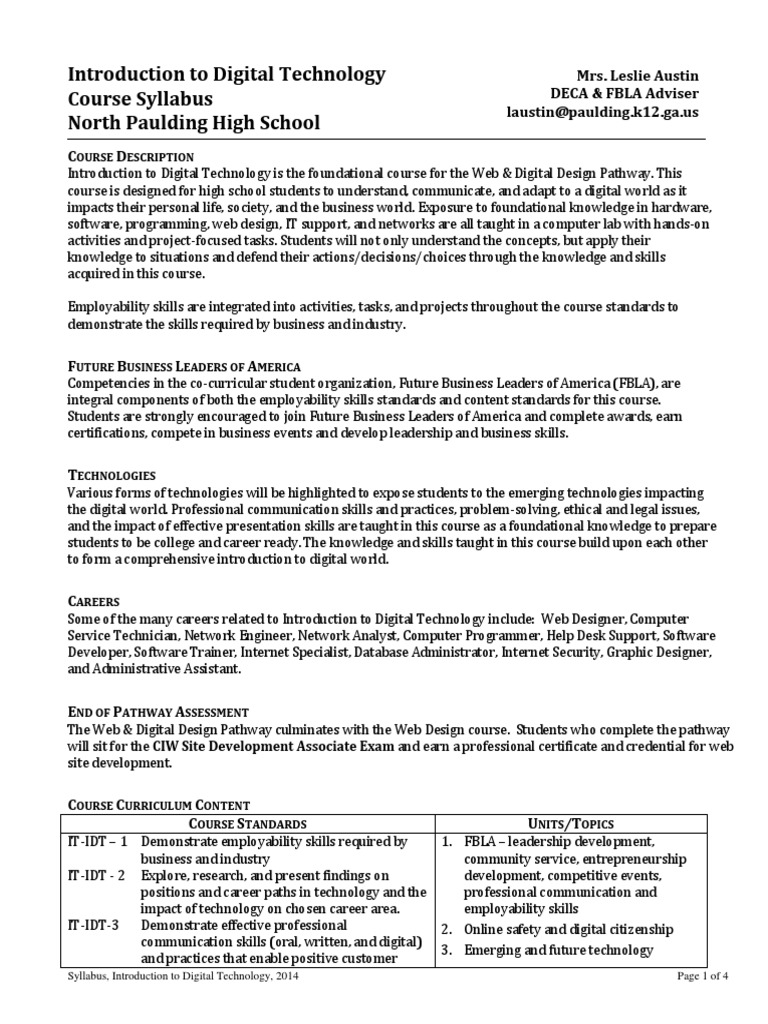Introduction To Digital Technology Syllabus - Austin | PDF | World Wide ...