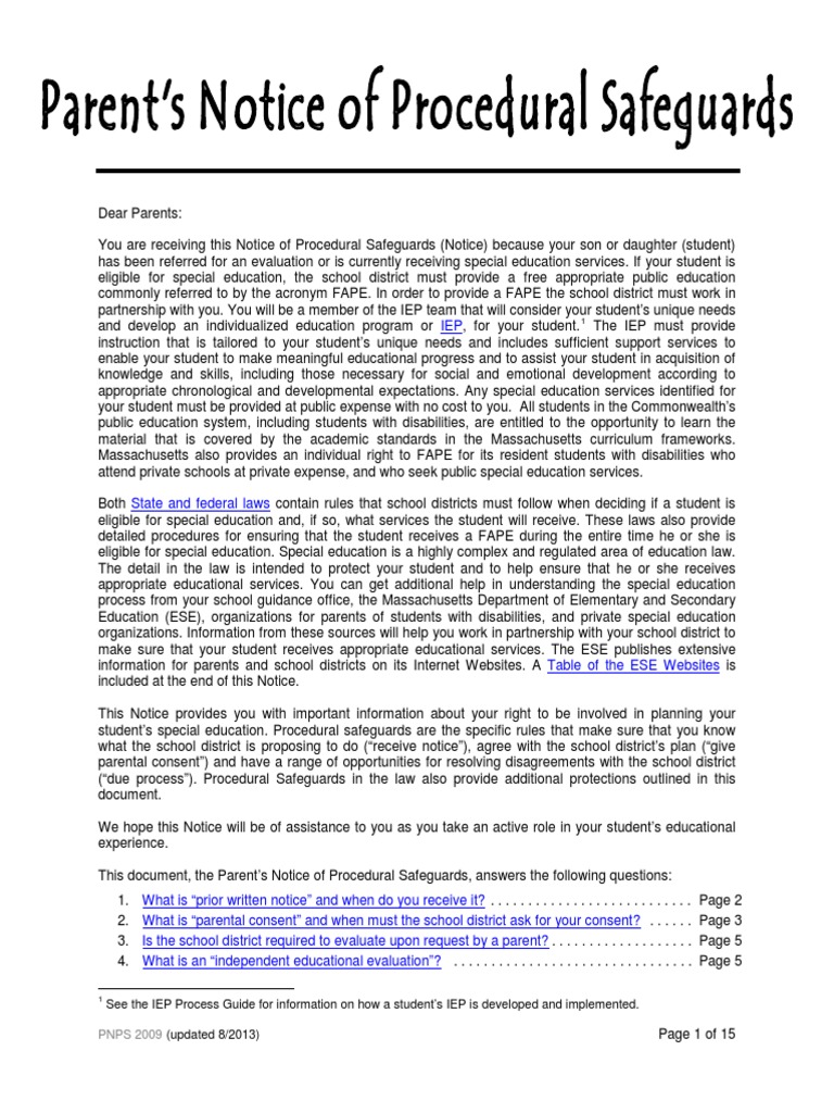 Parent Notice of Procedural Safeguards | PDF | Individualized Education ...