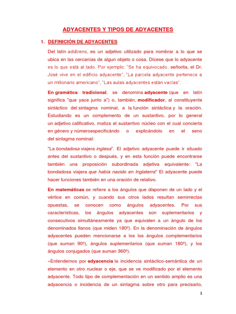 Adyacentes y Tipos de Adyacentes | PDF | Oración (Lingüística) | Adjetivo