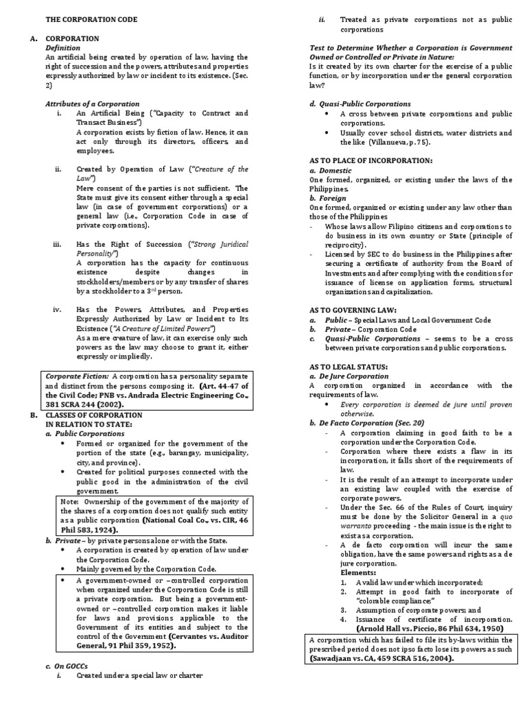 The Corporation Code Reviewer PDF | PDF | Corporations | Subsidiary