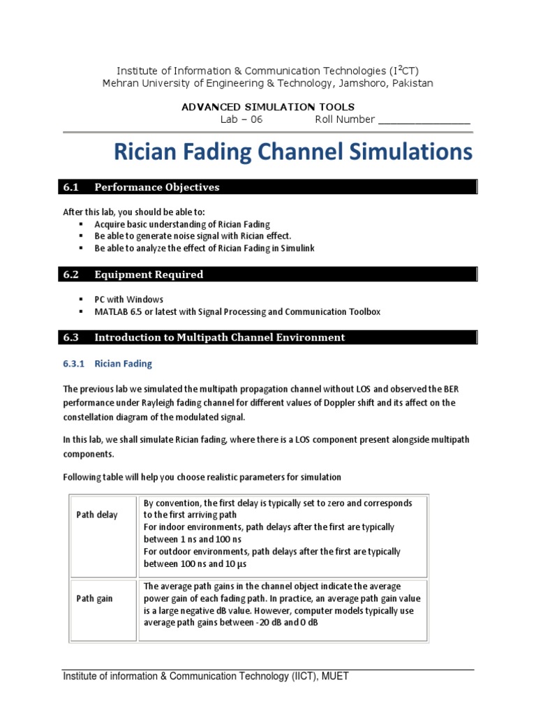 Rician Fading Channel Simulations: 6.1 Performance Objectives | PDF ...