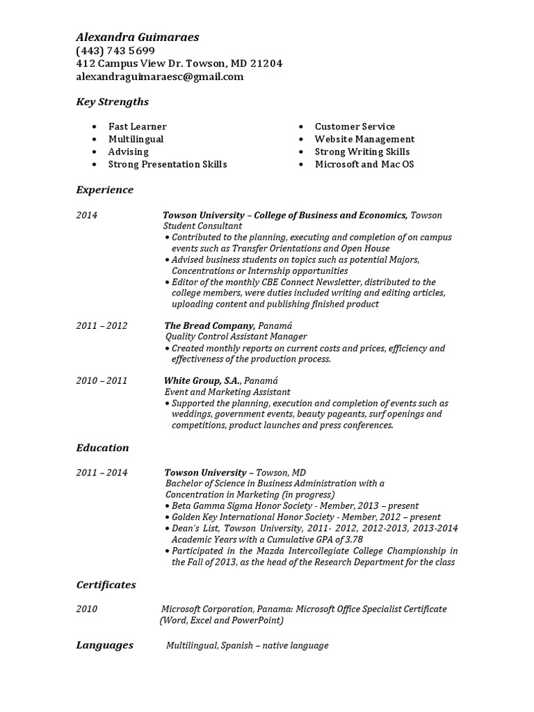 Alexandra Guimaraes Resume Overview | PDF