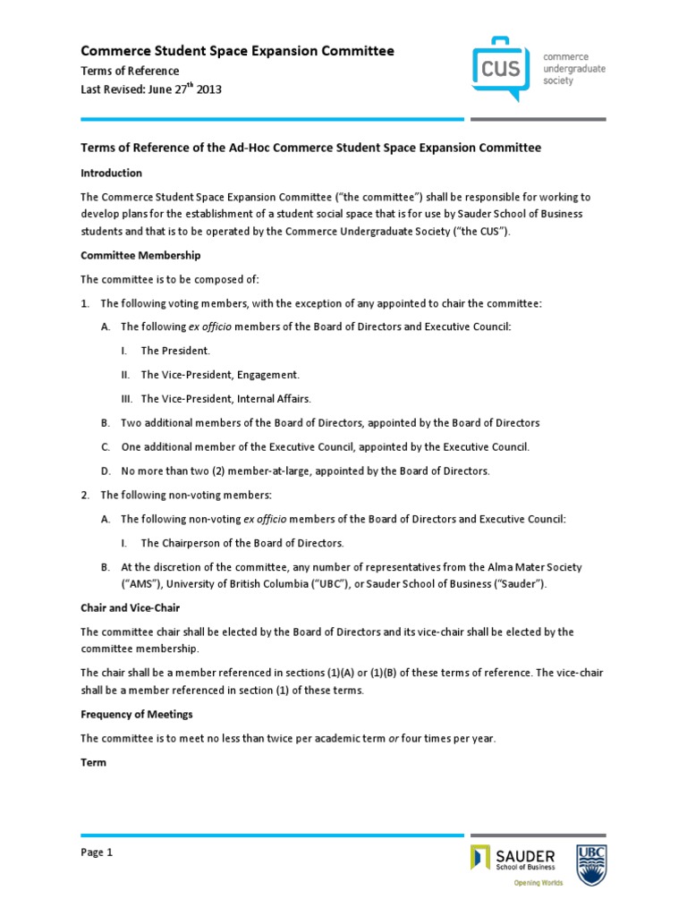 Commerce Student Space Committee Terms | PDF | Chairman | Board Of ...