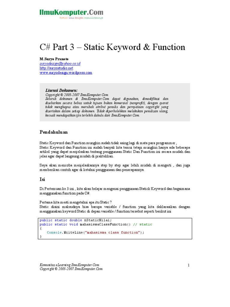 C# Part 3 - Static & Function | PDF