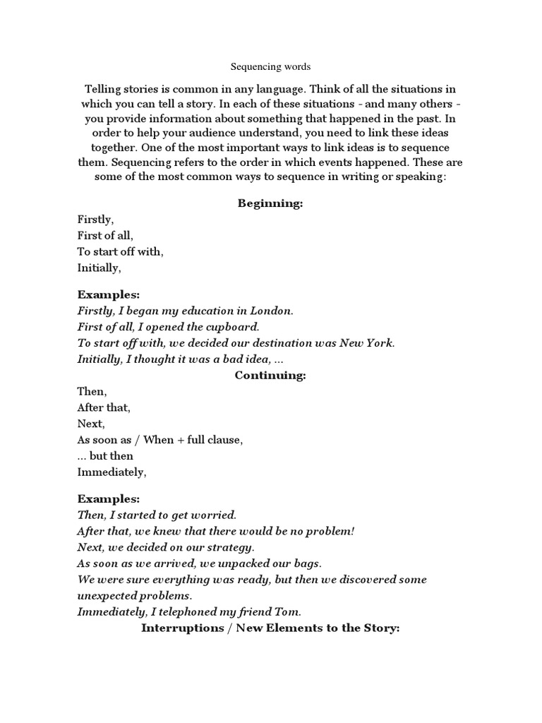 Beginning:: Sequencing Words | PDF | Leisure